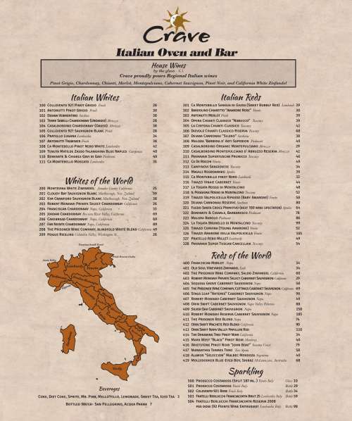 Crave Italian Oven & Bar menu in Myrtle Beach, South Carolina, USA