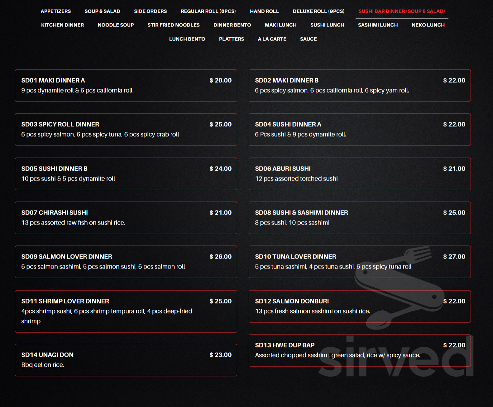 NEKO SUSHI menu in Bradford, Ontario, Canada