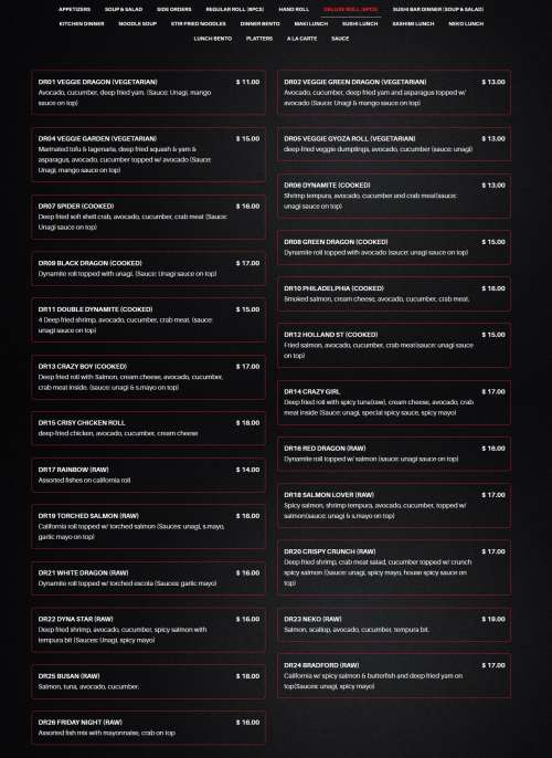 NEKO SUSHI menu in Bradford, Ontario, Canada