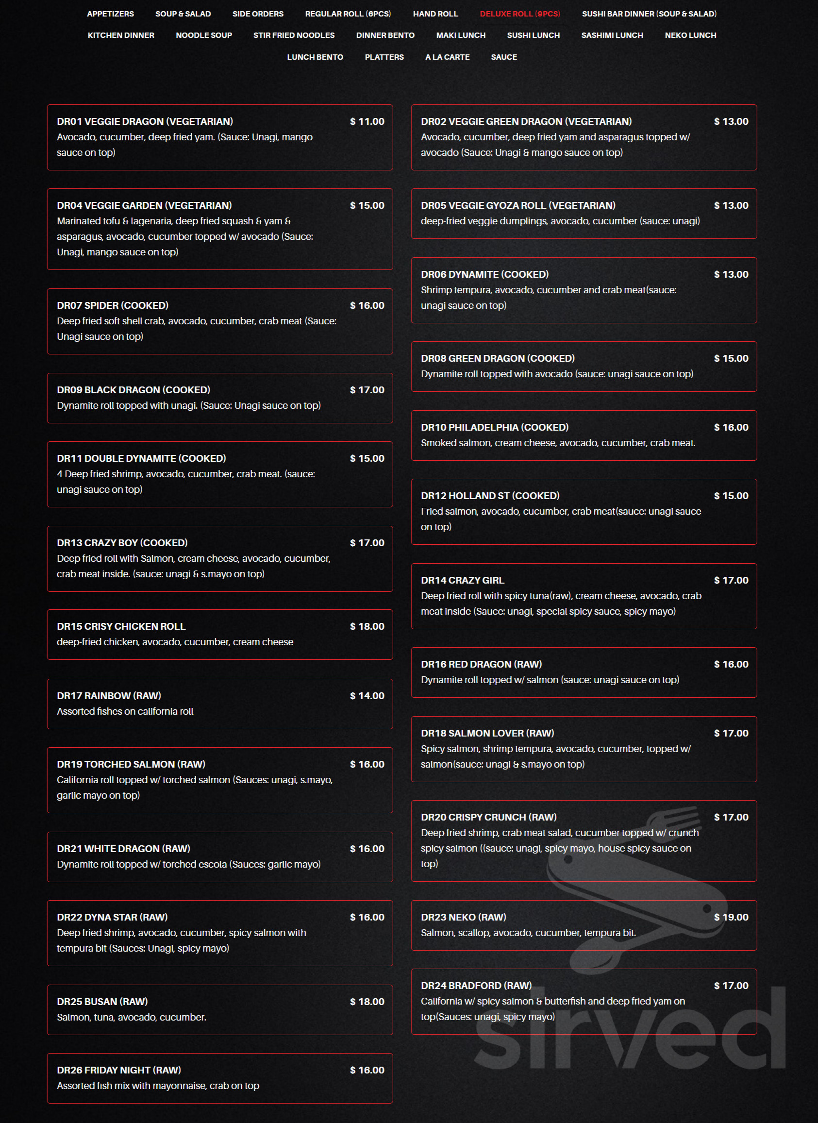 NEKO SUSHI menu in Bradford, Ontario, Canada