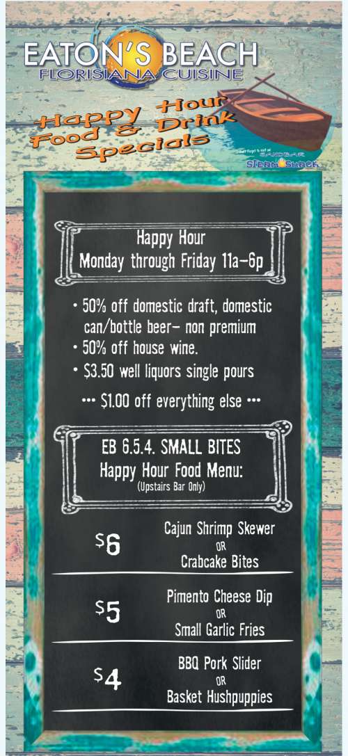 Eaton's Beach Sandbar & Grill menu in Weirsdale, Florida, USA