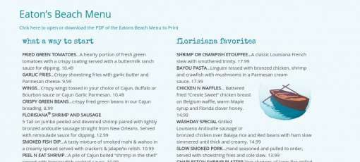 Menu for Eaton's Beach Sandbar & Grill in Weirsdale, FL | Sirved