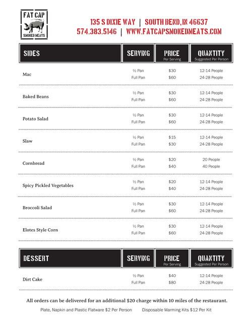 Fat Cap Smoked Meats menu in South Bend, Indiana, USA