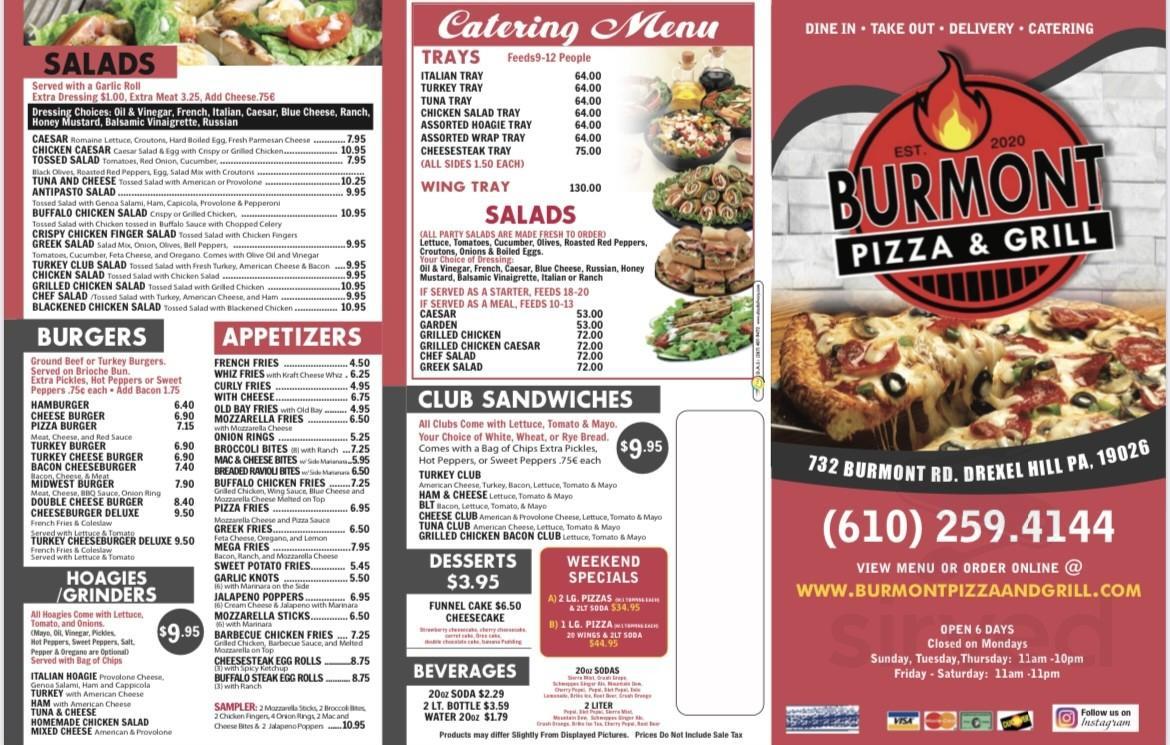 Menu - Drexel Hill PA's Burmont pizza and Grill | Sirved