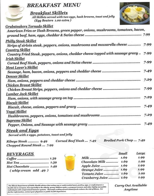 Grubsteakers Restaurant menu in Rochelle, Illinois, USA