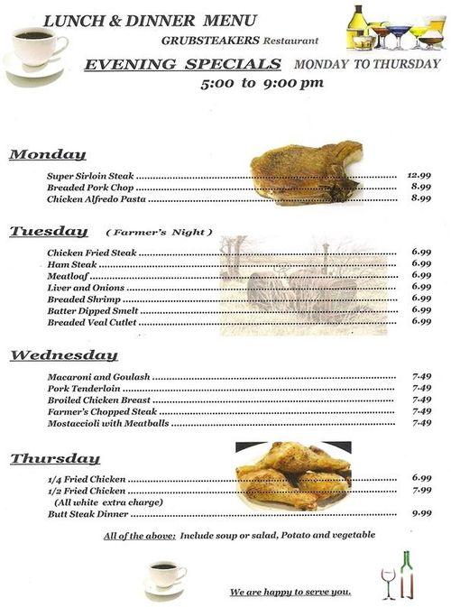 Grubsteakers Restaurant menu in Rochelle, Illinois, USA