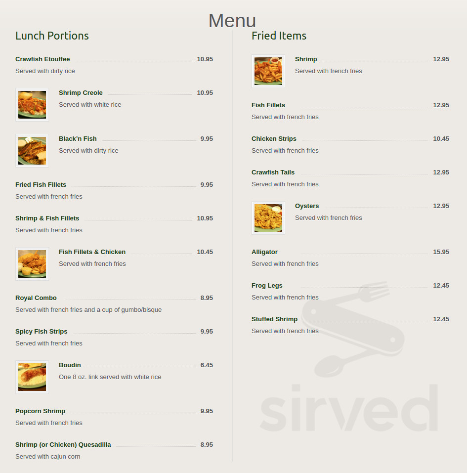 Cajun Town Cafe menu in Houston, Texas, USA