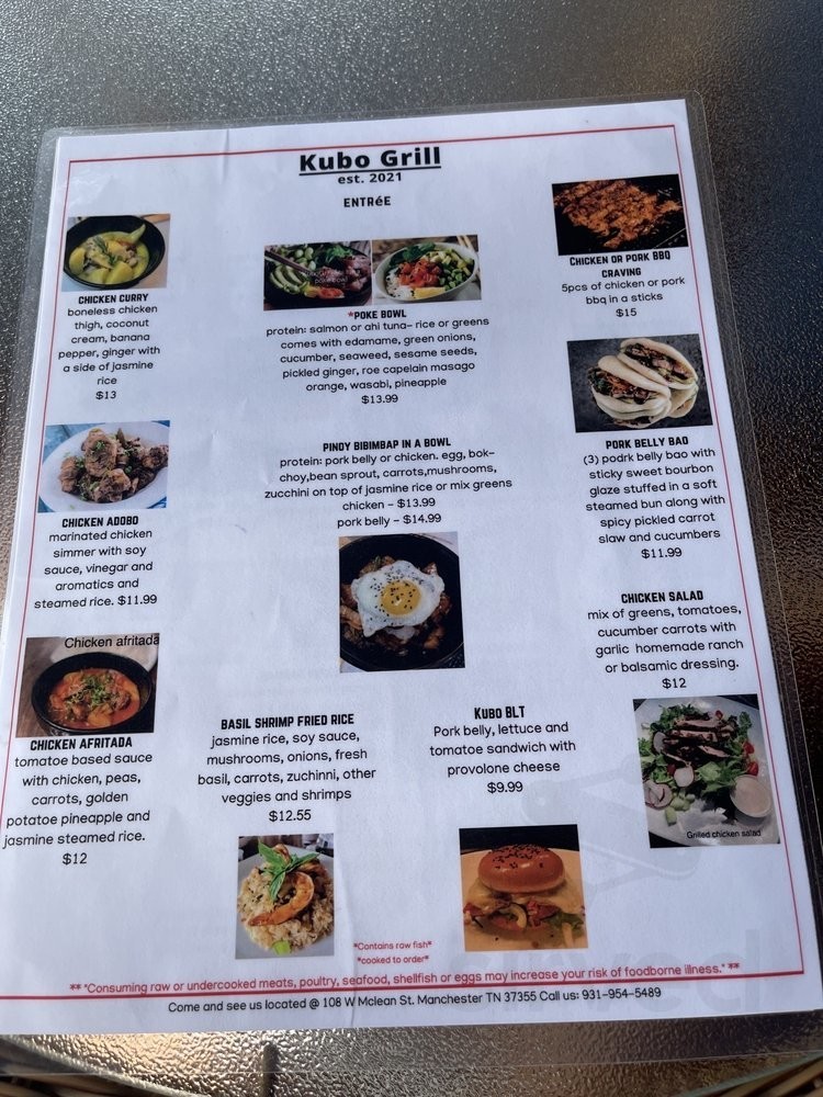 Kubo Grill menu in Manchester, Tennessee, USA