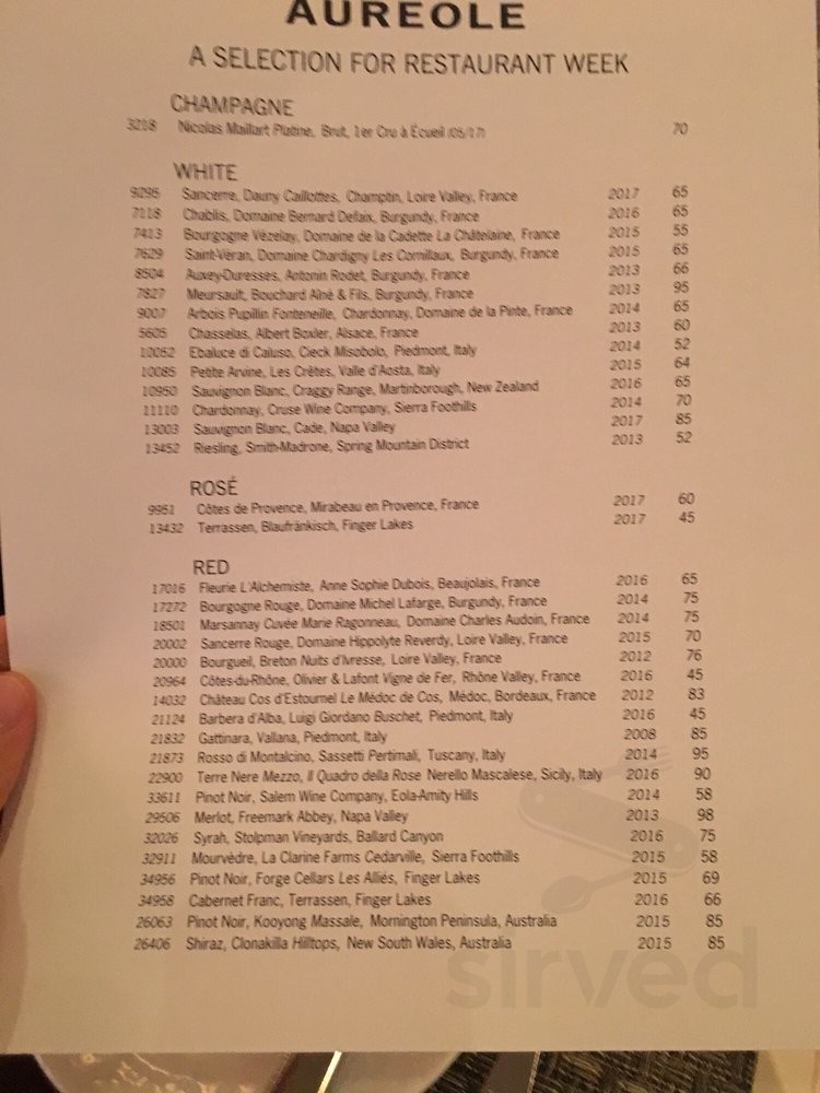 Aureole at Home menu in New York, New York, USA