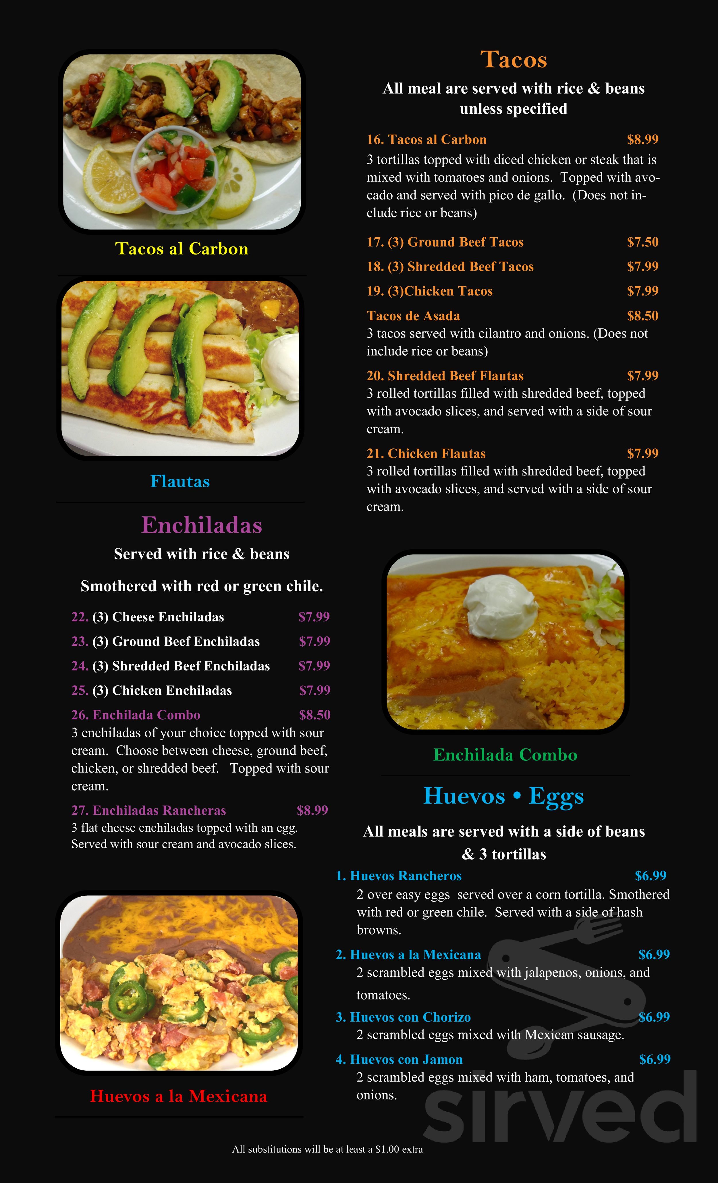 Mi Ranchito menu in Sidney, Nebraska, USA