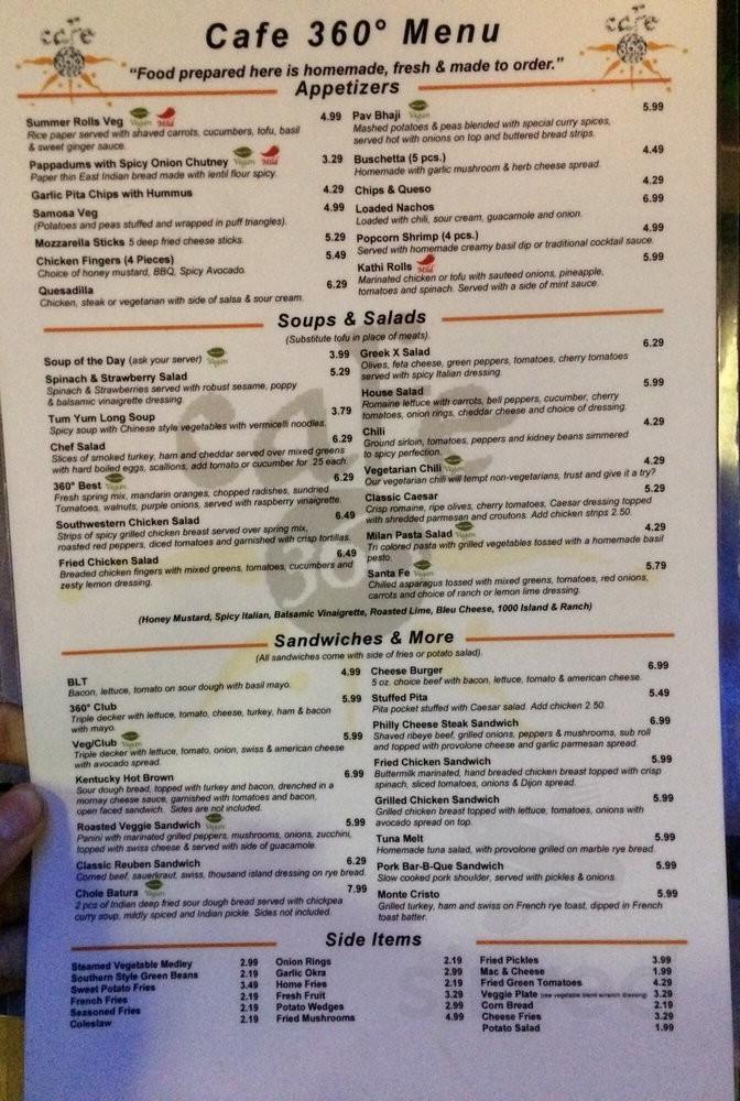 Cafe 360 menu in Louisville, Kentucky, USA