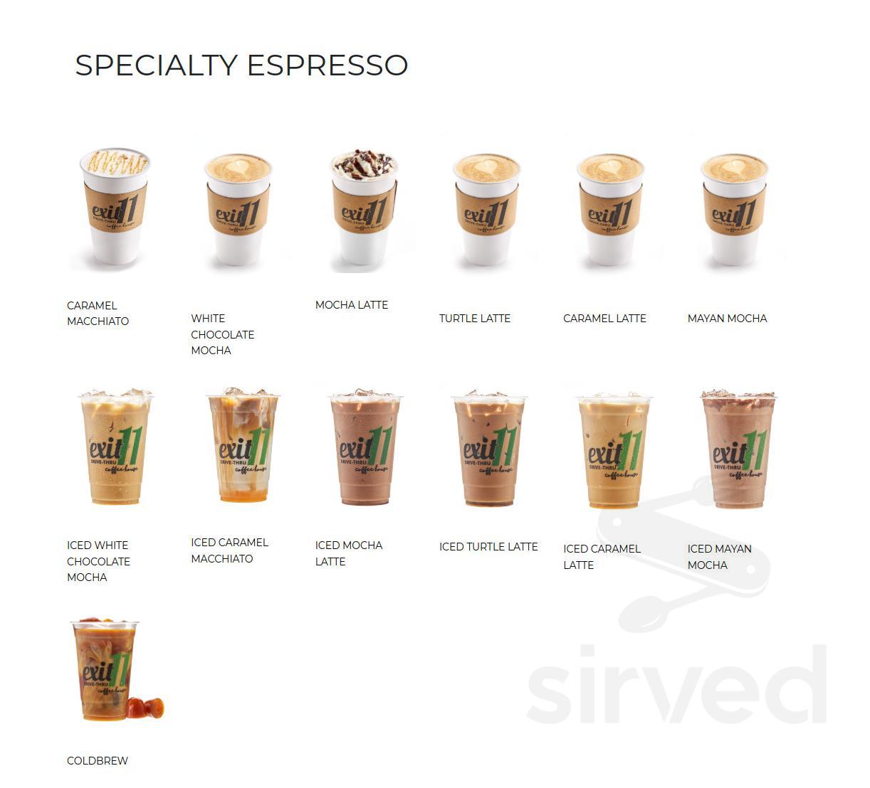 Exit 11 Coffee Drive-Thru menu in Union, Missouri, USA