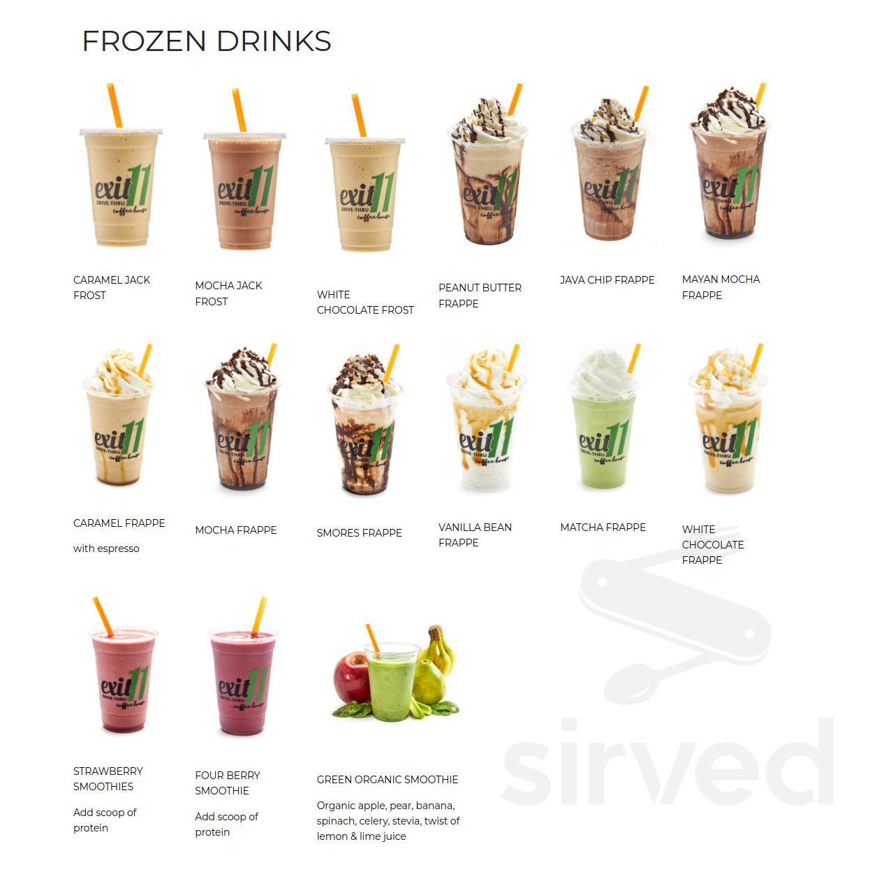 Exit 11 Coffee Drive-Thru menu in Union, Missouri, USA