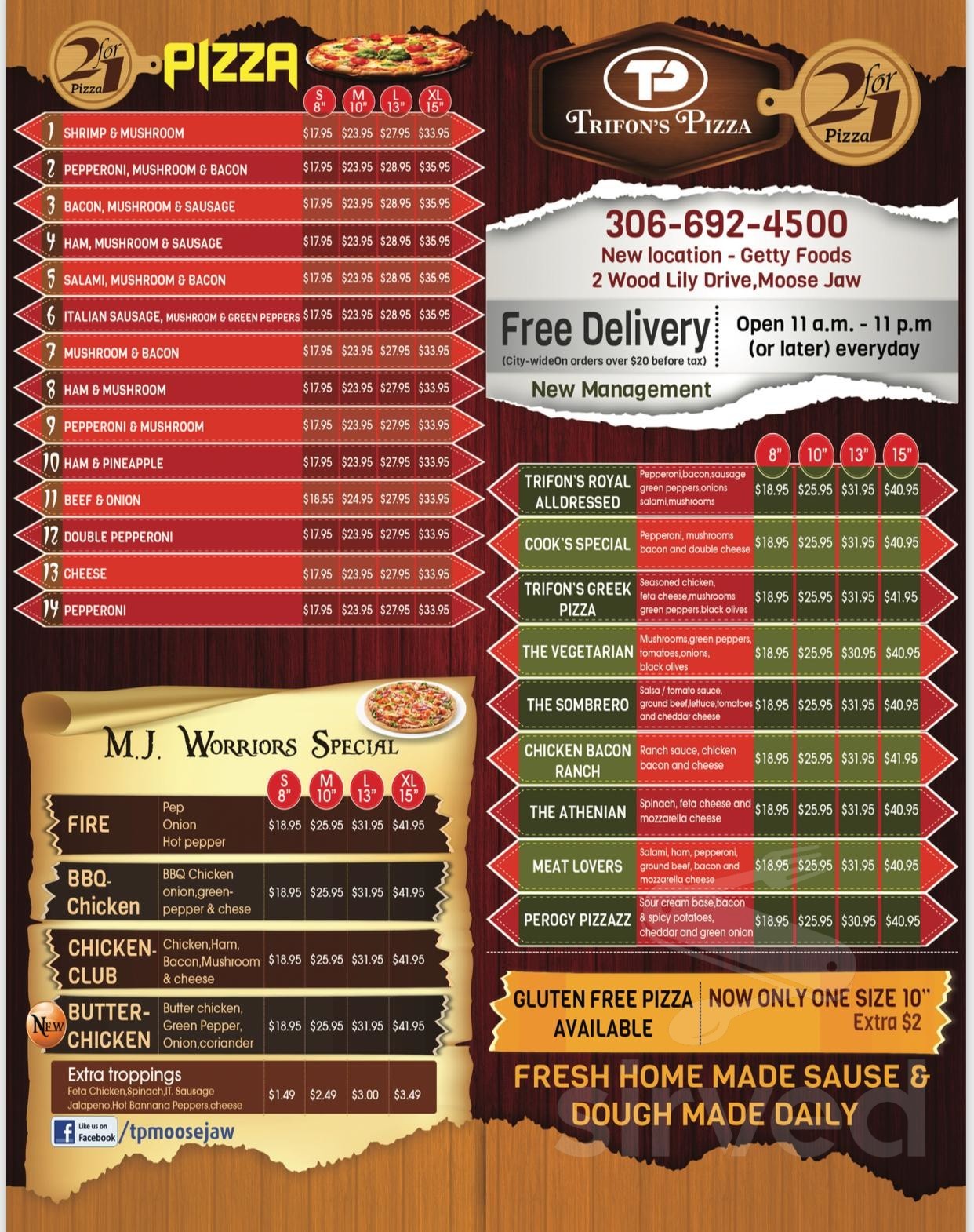 Menu - Regina SK's Trifon's Family Restaurant | Sirved