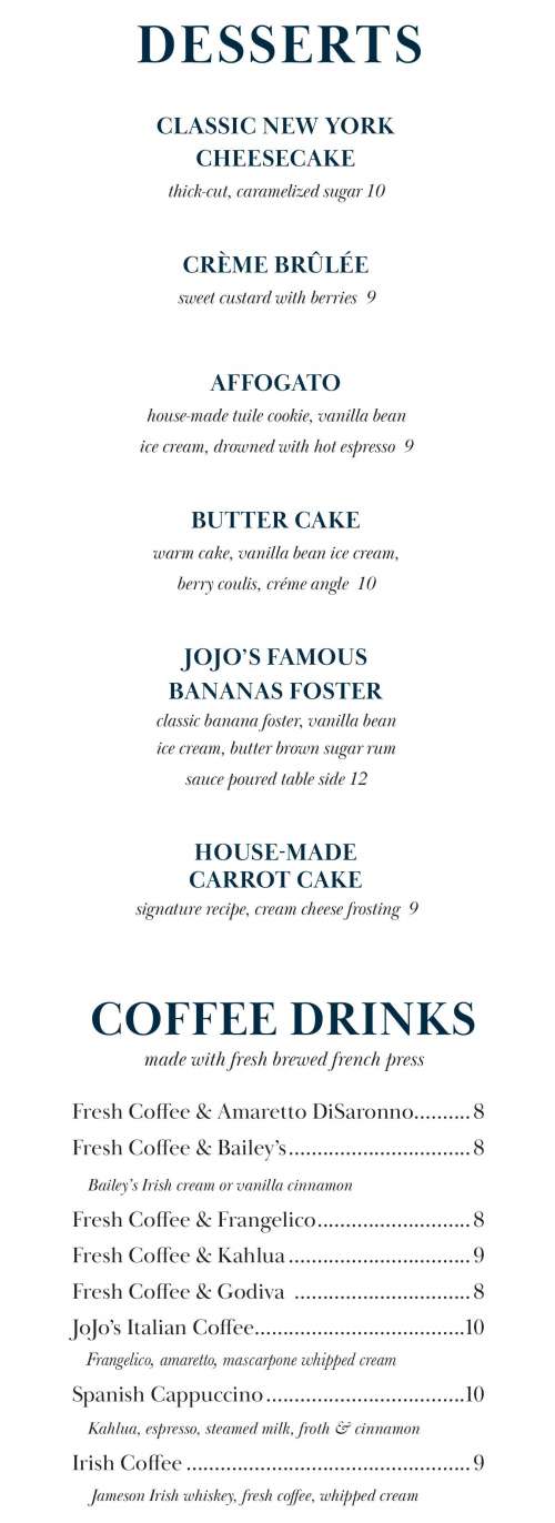 JoJo's Bar menu in Chagrin Falls, Ohio, USA