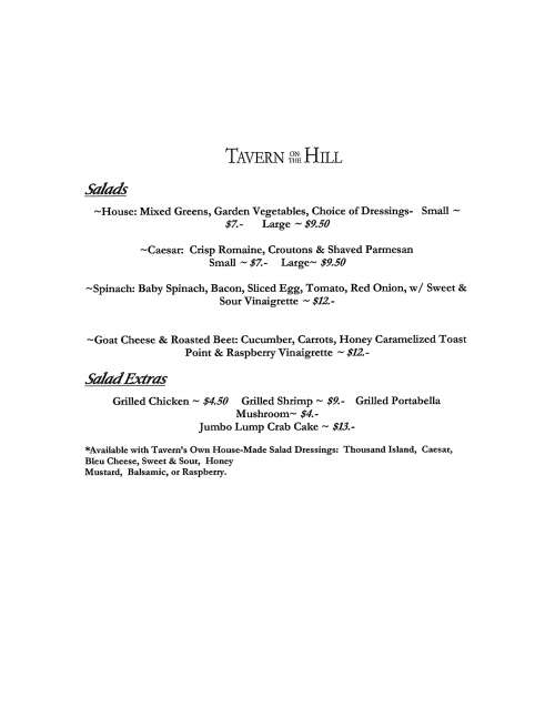 TAVERN ON THE HILL menu in Philadelphia, Pennsylvania, USA