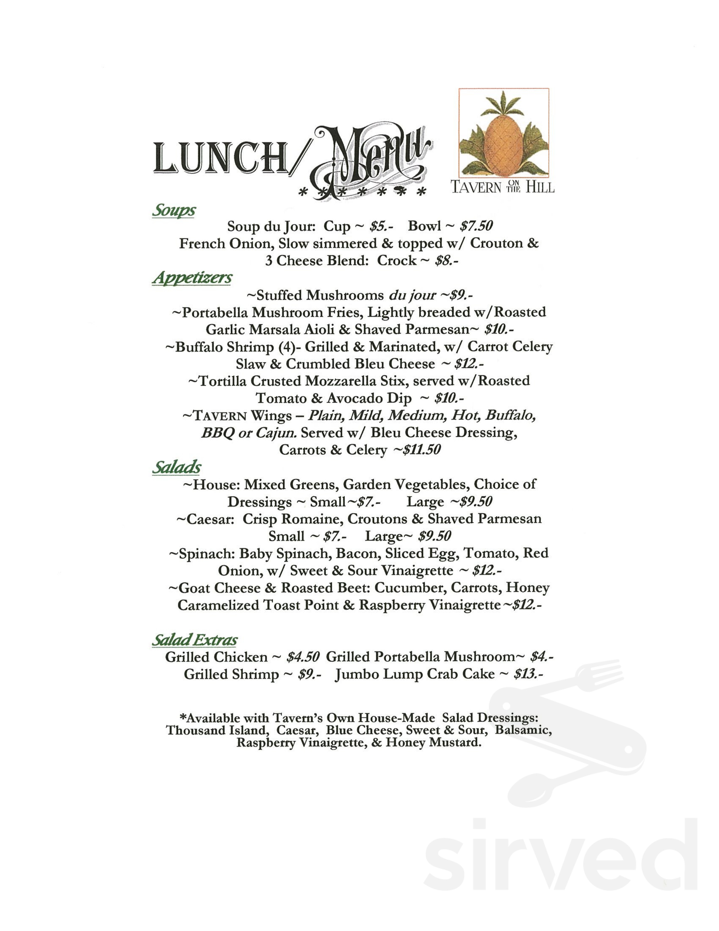 TAVERN ON THE HILL menu in Philadelphia, Pennsylvania, USA