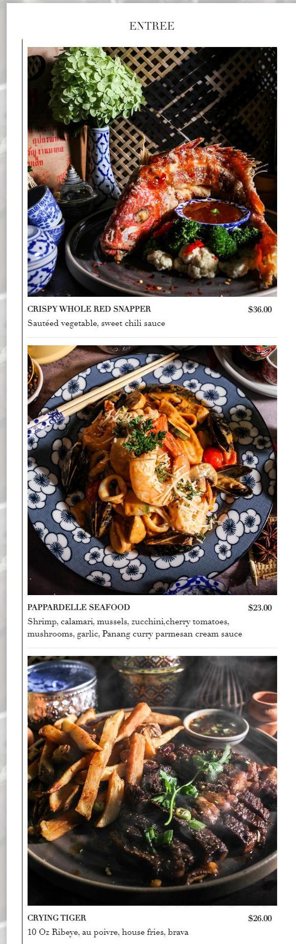 Osha Thai Sushi Galleria menu in Atlanta, Georgia, USA