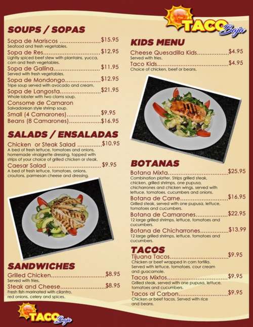 Taco Baja Manassas menu in Manassas, Virginia, USA
