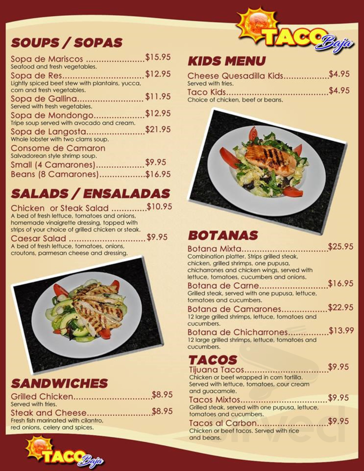 Taco Baja Manassas menu in Manassas, Virginia, USA