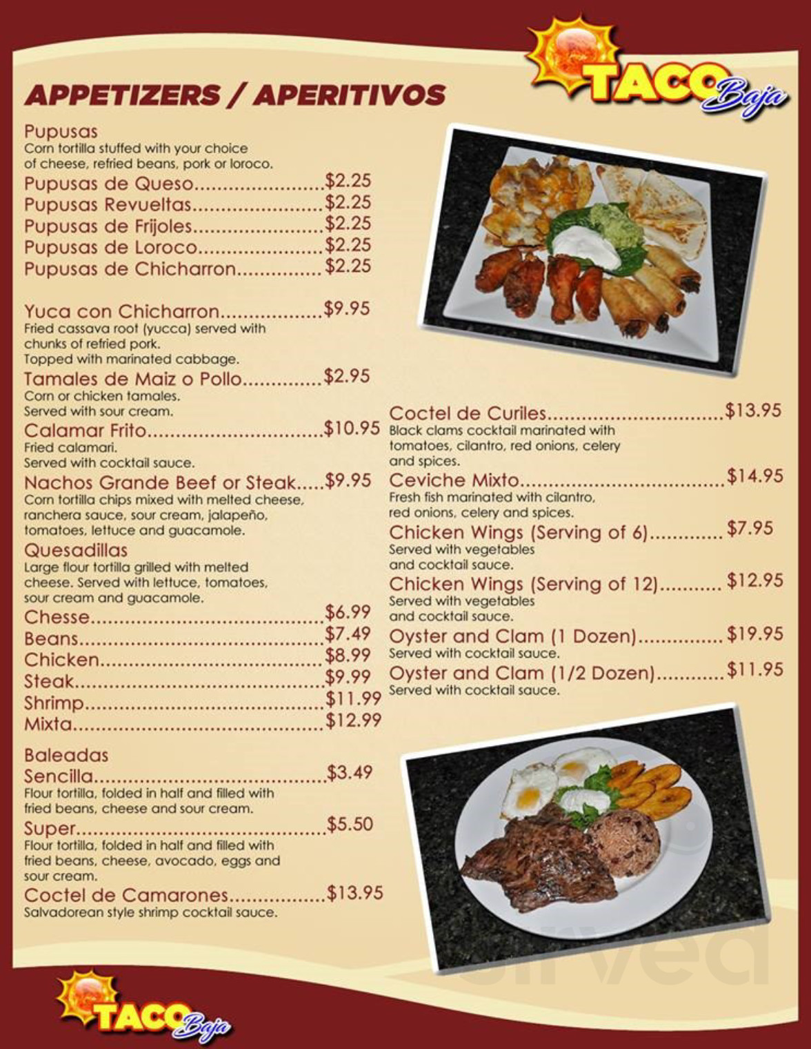 Taco Baja Manassas menu in Manassas, Virginia, USA