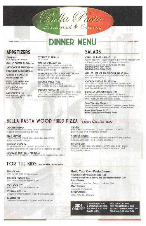 Bella Pasta Restaurant menu in Rochester, New York, USA
