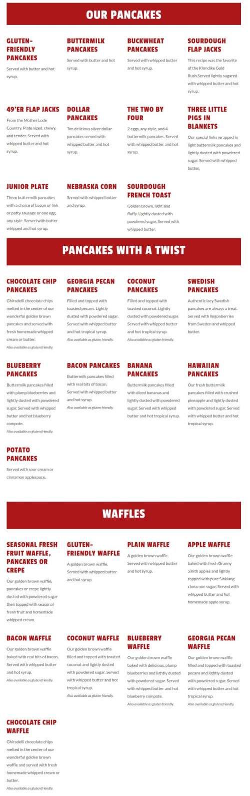 The Original Pancake House menu in Salem, Oregon, USA