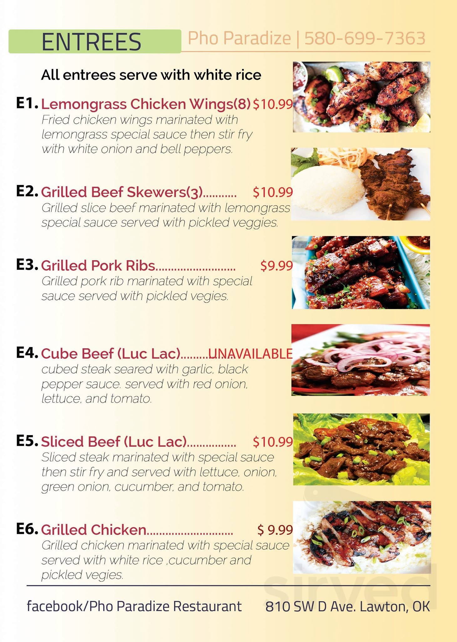 Pho Paradize Restaurant menu in Lawton, Oklahoma, USA