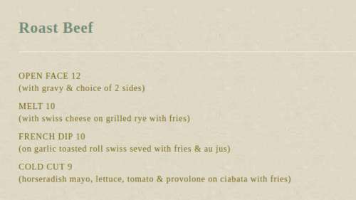 The Inn at St Peter's Village menu in St Peters, Pennsylvania, USA