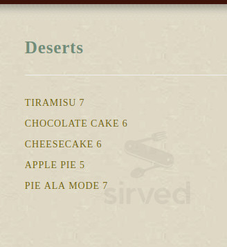 The Inn at St Peter's Village menu in St Peters, Pennsylvania, USA