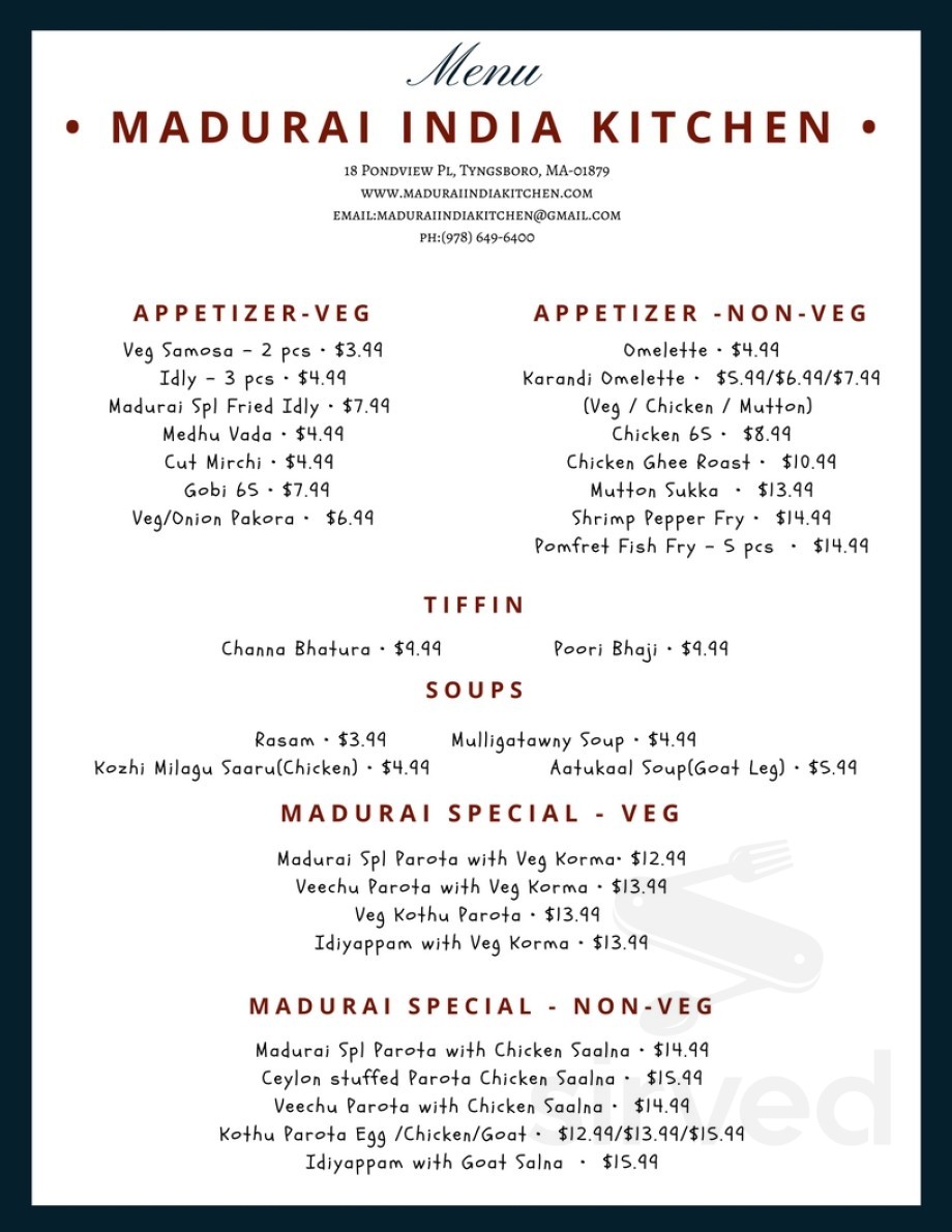 Ganga's The Indian Kitchen menus in Tyngsborough, Massachusetts, United ...