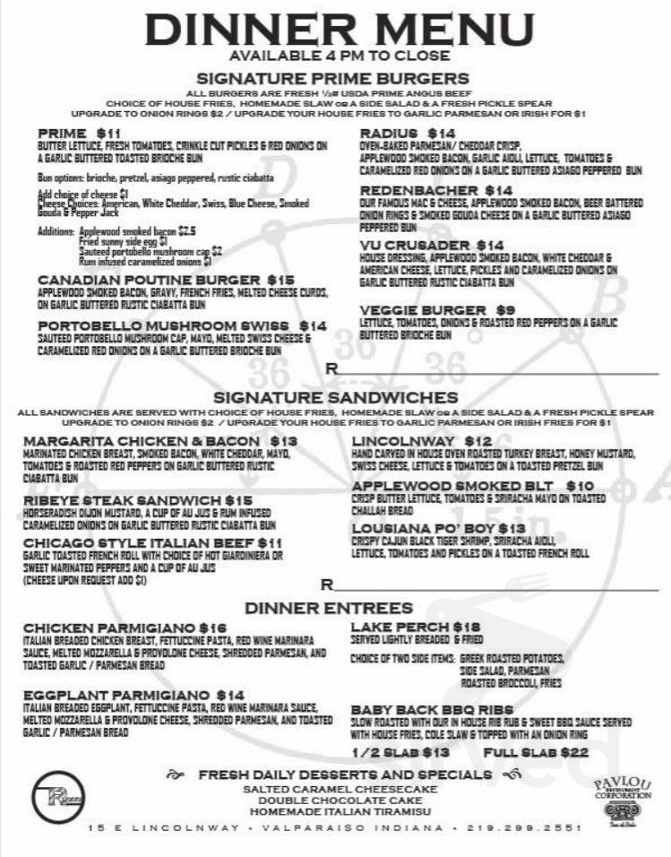 Menu for Radius in Valparaiso, IN | Sirved