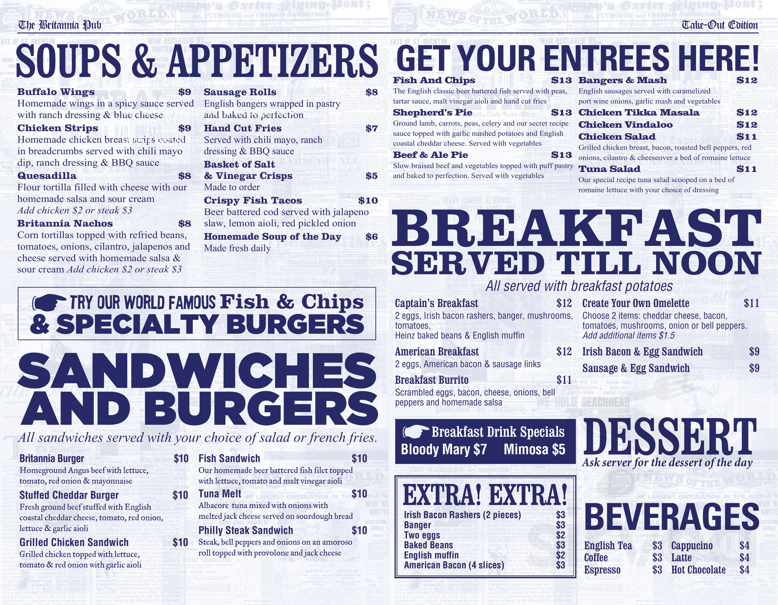 Britannia Pub menu in Santa Monica, California, USA