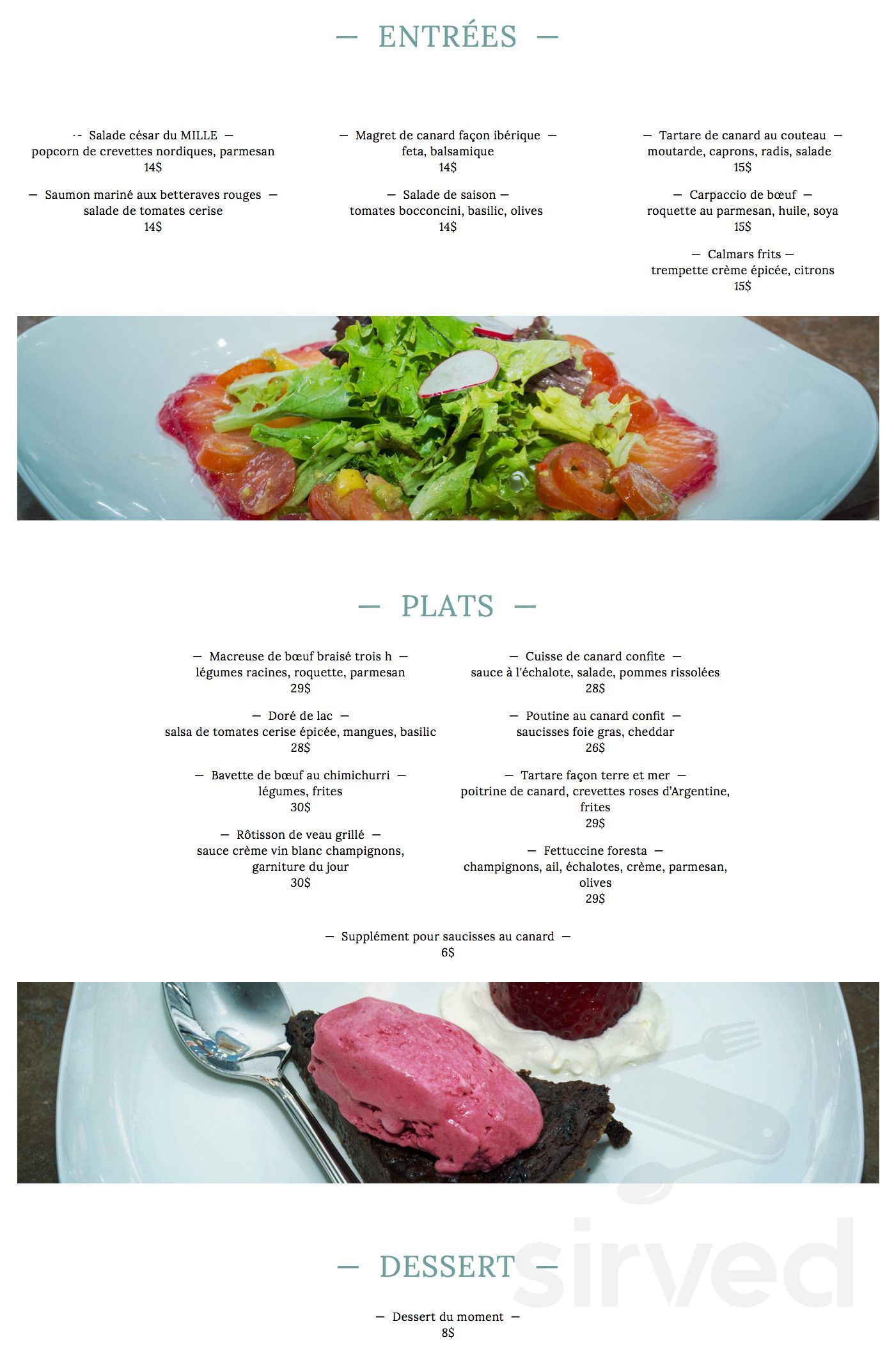 Menu - Saint-Césaire QC's Le Mille Notre-Dame | Sirved