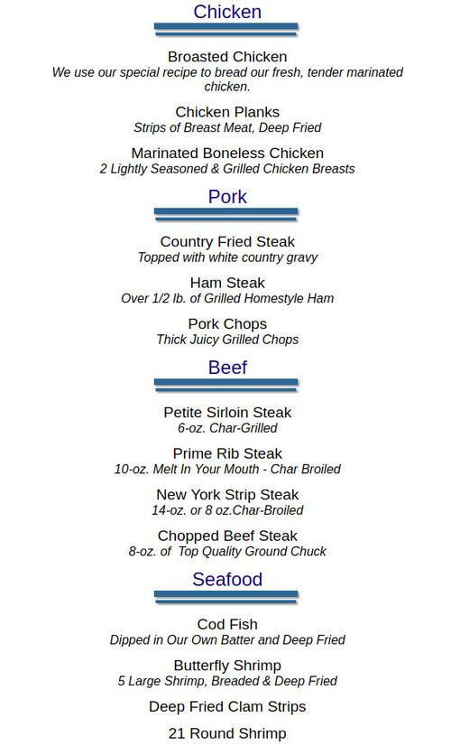 Farmer's Inn Restaurant menu in Sigel, Pennsylvania, USA