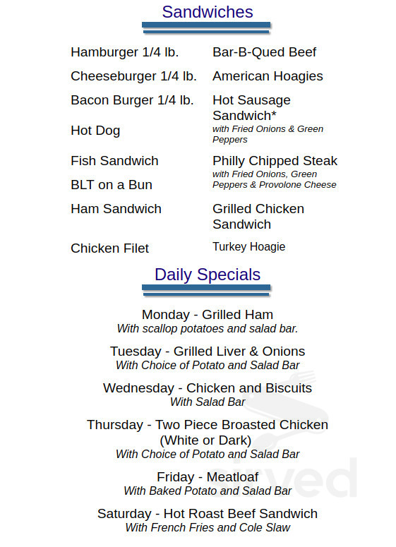 Farmer's Inn Restaurant menus in Sigel, Pennsylvania, United States