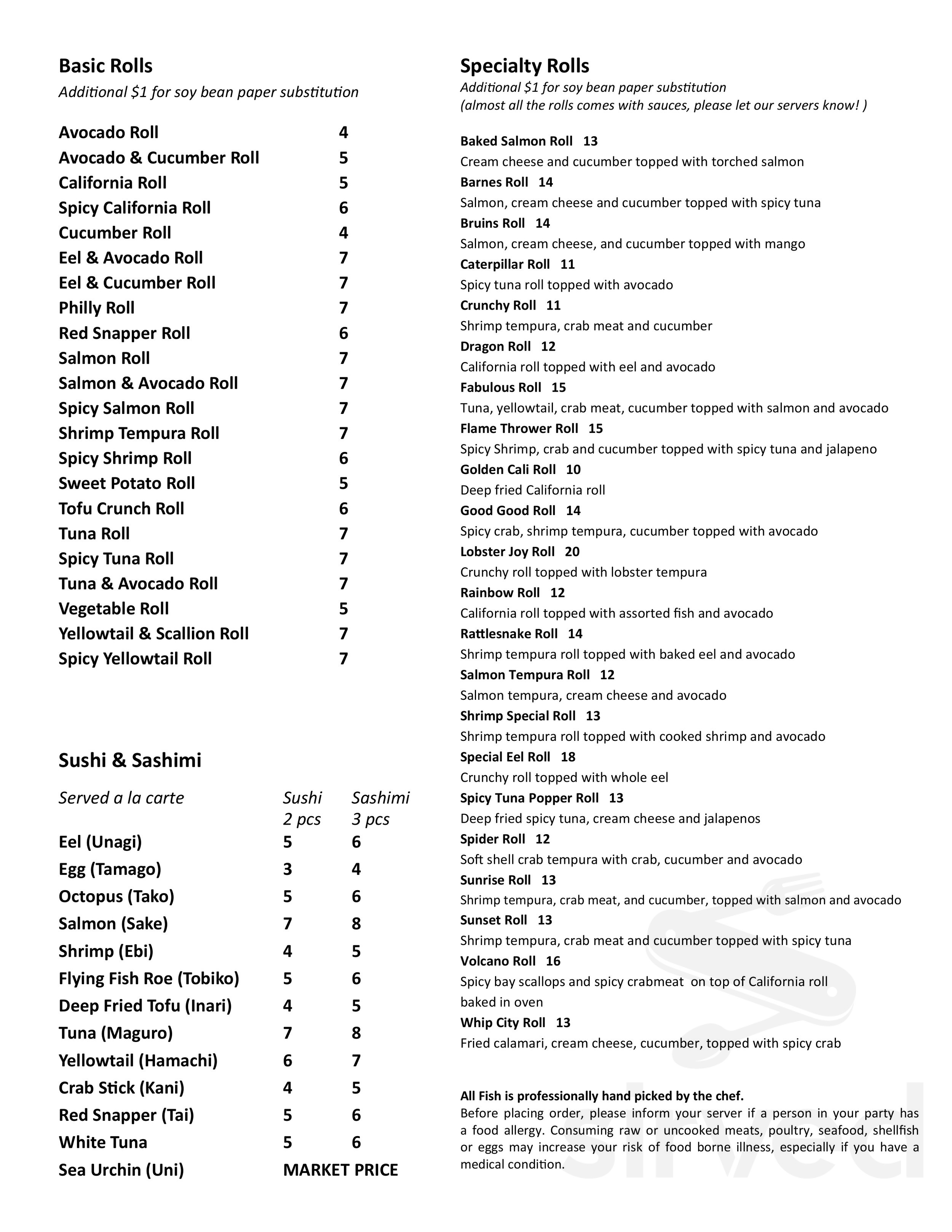 Tobiko Sushi menu in Westfield, Massachusetts, USA