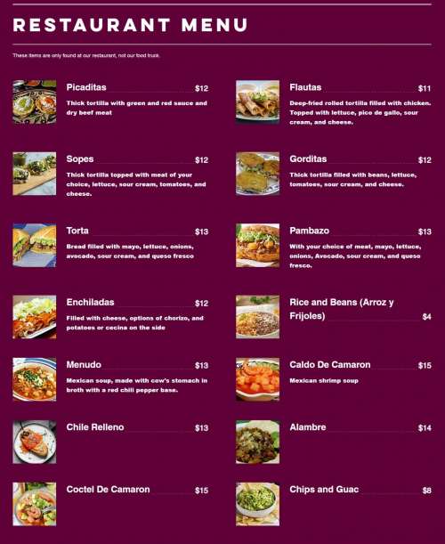 Tacos El Primo Food Truck menu in Minneapolis, Minnesota, USA