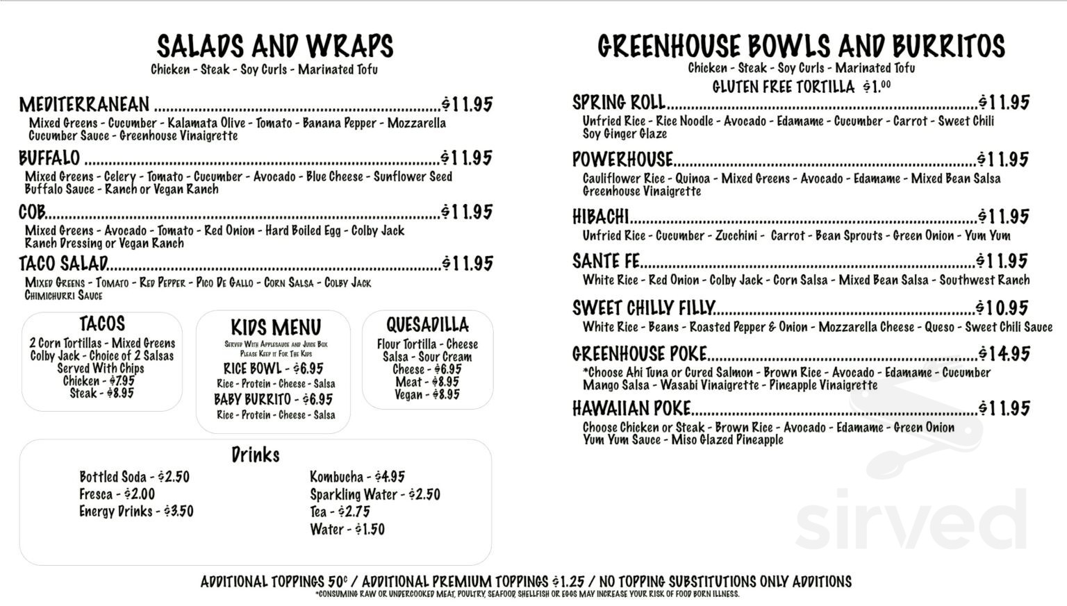Greenhouse Kitchen Waterloo menu in Waterloo, Iowa, USA