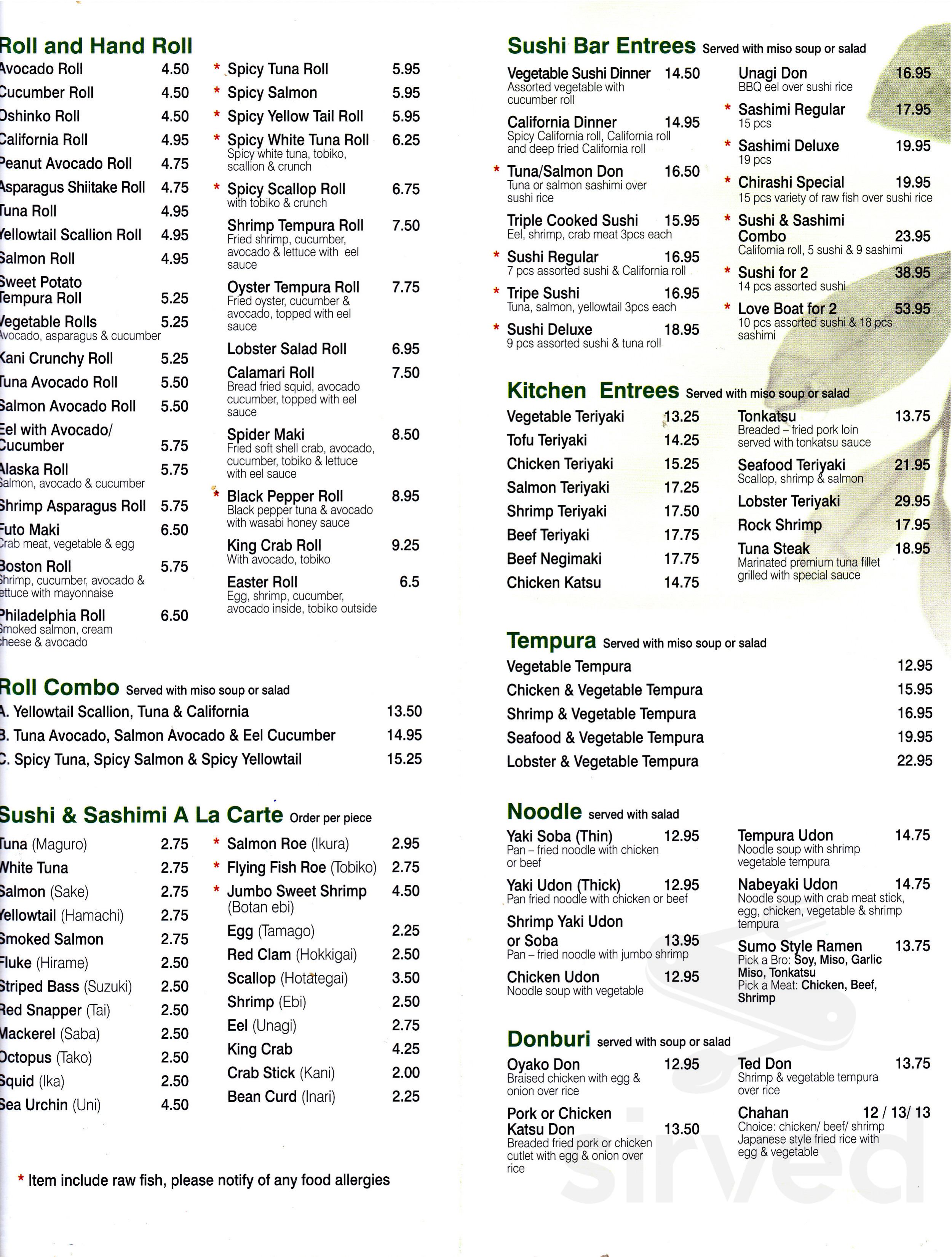 Sumo Japanese Sushi And Hibachi Grill menu in Ithaca, New York, USA