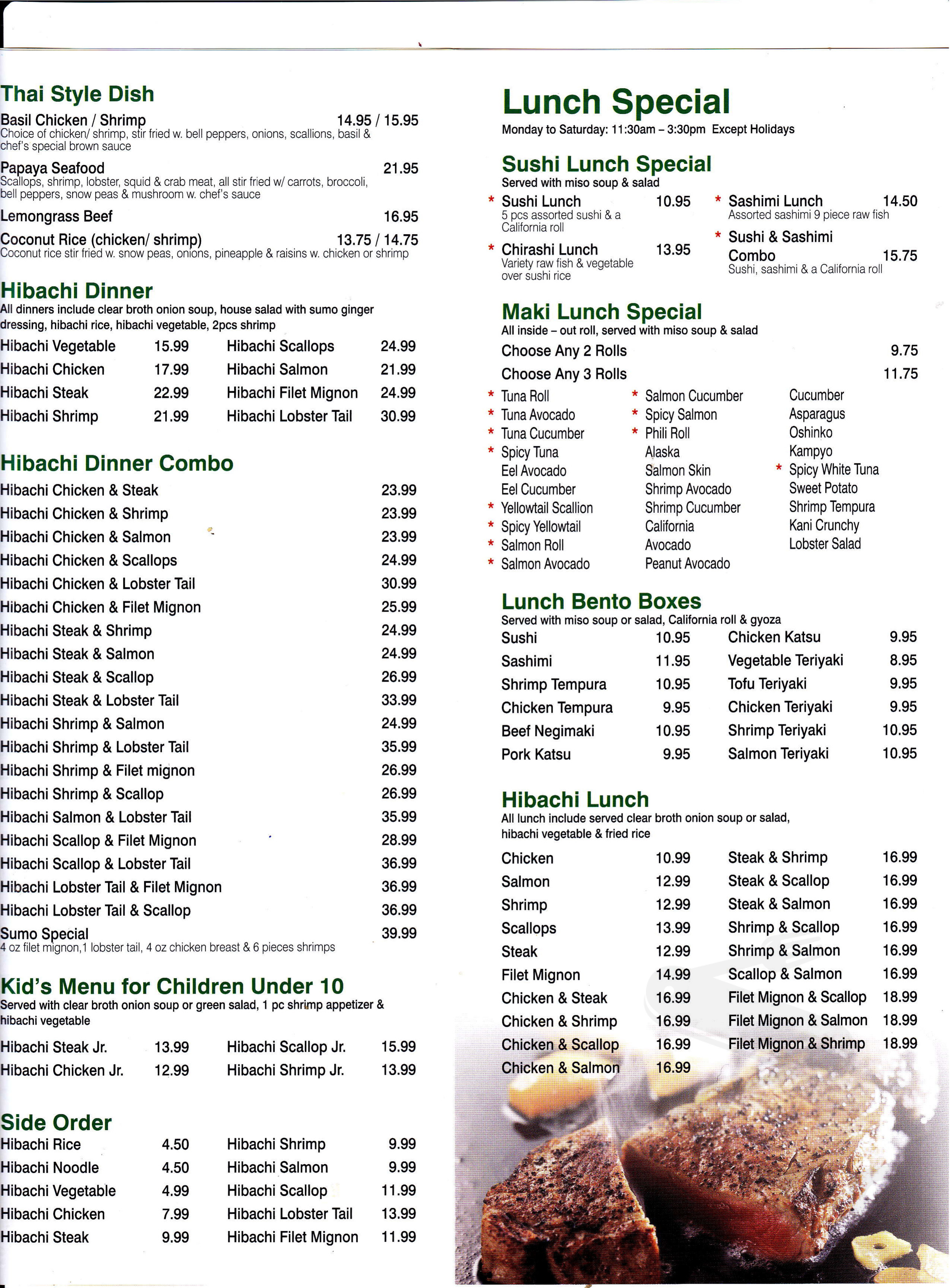 Sumo Japanese Sushi And Hibachi Grill menu in Ithaca, New York, USA