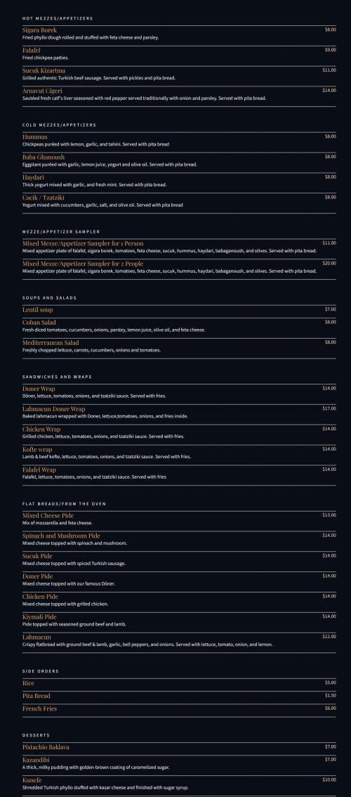 Taste Of Istanbul menu in Reston, Virginia, USA