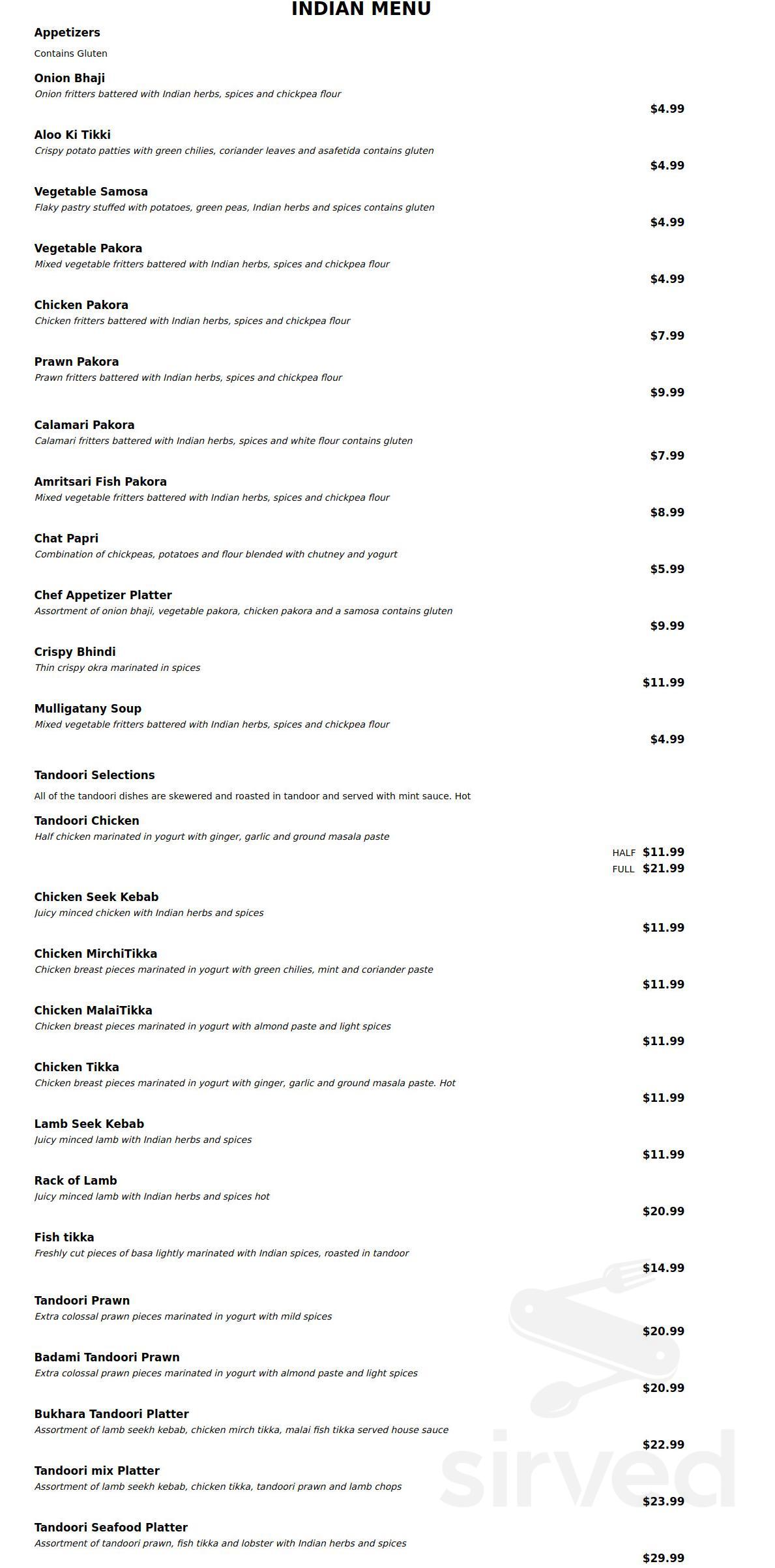 Menu - Brampton ON's Bukhara Grill | Sirved