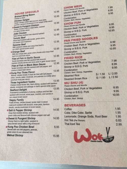 Wok to Go menu in Burbank, California, USA