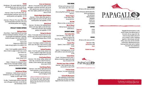 Papagallo Restaurant menu in Attleboro, Massachusetts, USA