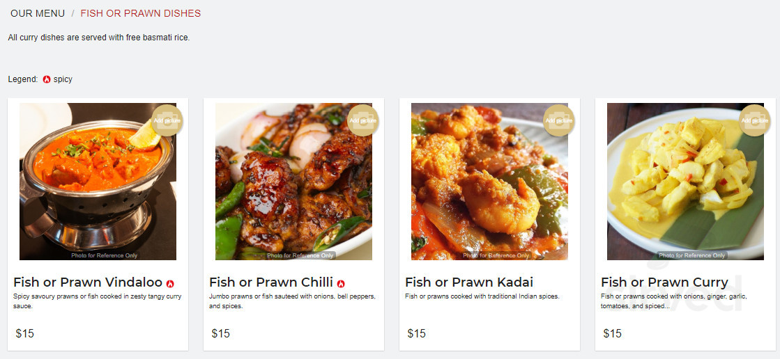 Tandoori Flare menus in White Rock, British Columbia, Canada