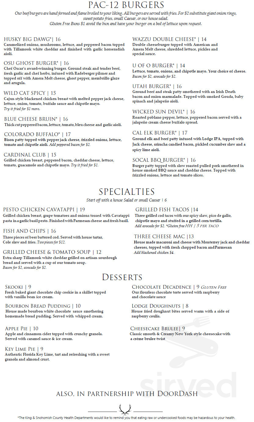 Menu - Seattle WA's The Lodge Sports Grille | Sirved