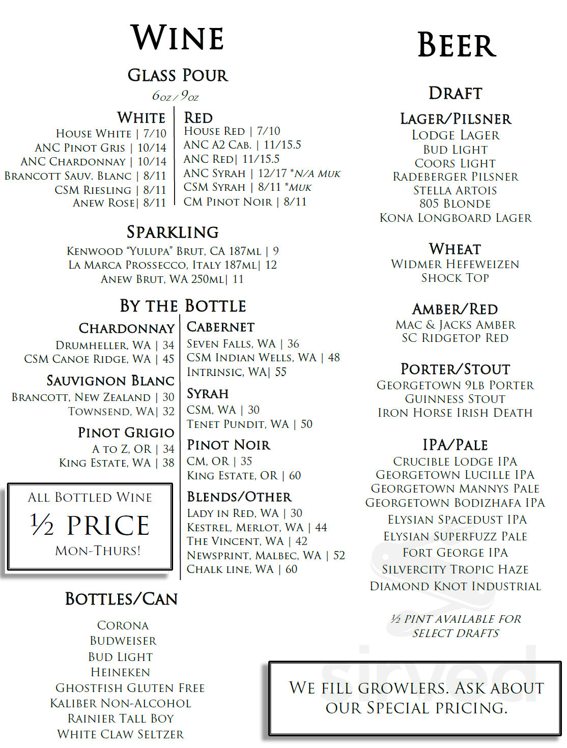 The Lodge Sports Grille menu in Mill Creek, Washington, USA