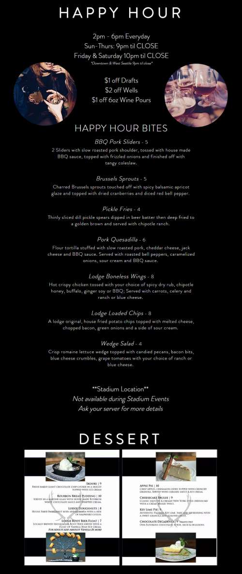 The Lodge Sports Grille menu in Mill Creek, Washington, USA