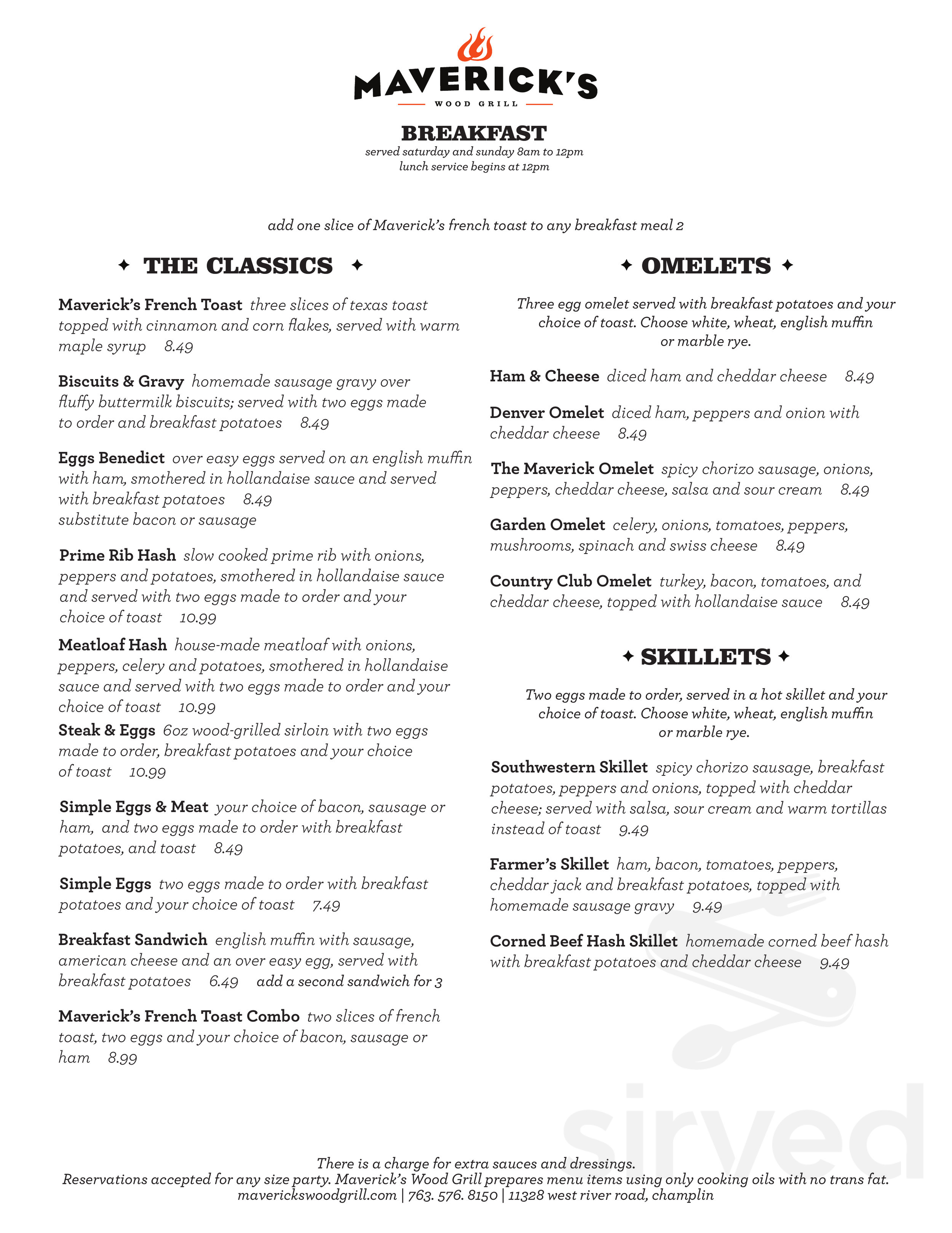 Maverick's Wood Grill menu in Champlin, Minnesota, USA